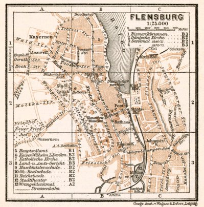 Flensburg city Map, 1911 by Waldin | Avenza Maps