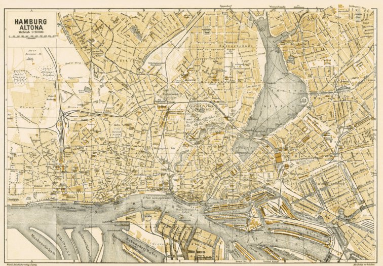 Hamburg and Altona city Map, about 1902 by Waldin | Avenza Maps