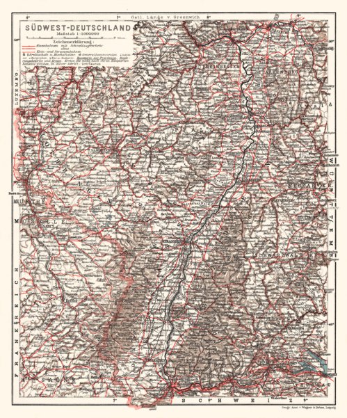 Germany, southwestern regions. General Map, 1913 by Waldin | Avenza Maps