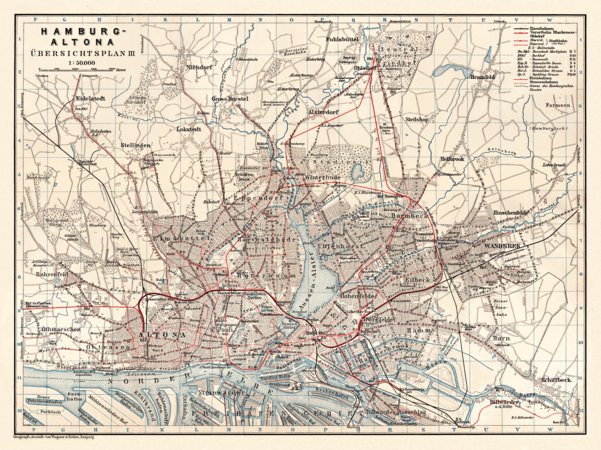 Hamburg and Altona city Map (with tramway), 1911 by Waldin | Avenza Maps