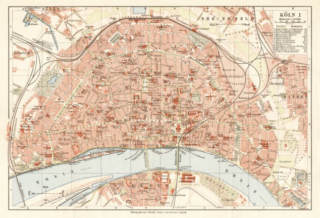 Cologne (Köln) city Map, 1927 by Waldin | Avenza Maps