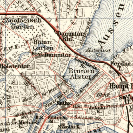Hamburg and Altona, city Map with tram and local railway networks, 1911 ...