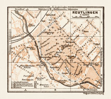 Reutlingen city Map, 1909 by Waldin | Avenza Maps