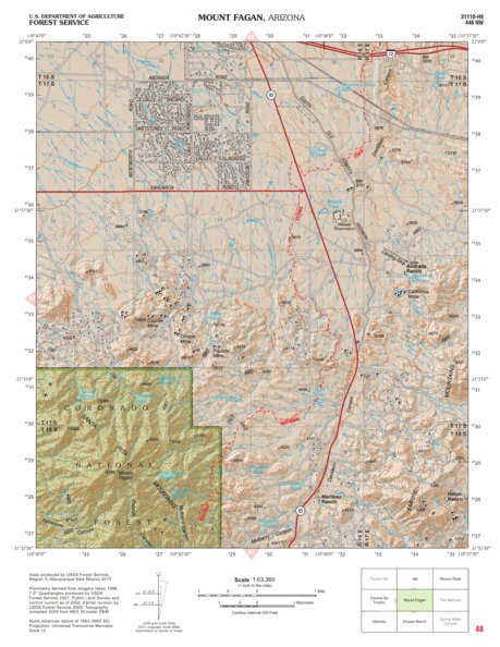 Coronado National Forest Quadrangle: MOUNT FAGAN Map by US Forest ...