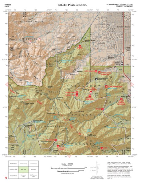 Coronado National Forest Quadrangle: MILLER PEAK Map by US Forest ...