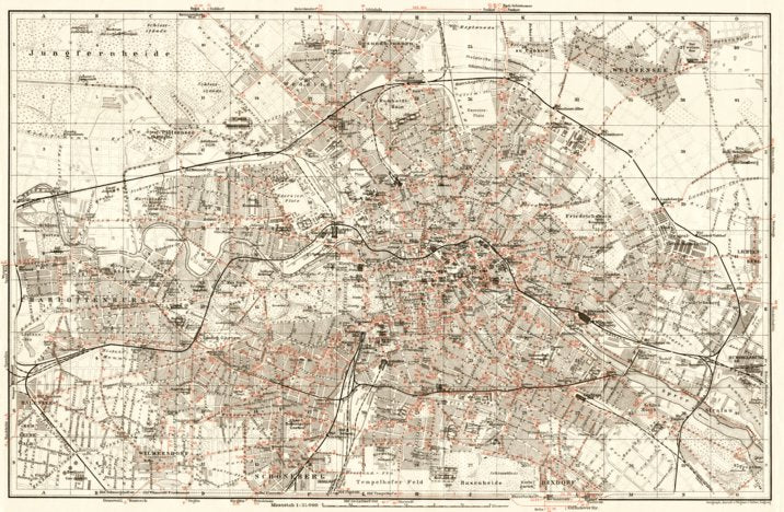 Berlin, city Map with tramway and S-Bahn networks, 1906 by Waldin ...