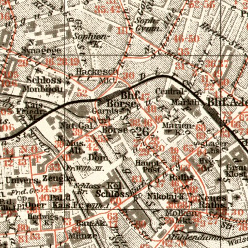 Berlin, city Map with tramway and S-Bahn networks, 1906 by Waldin ...