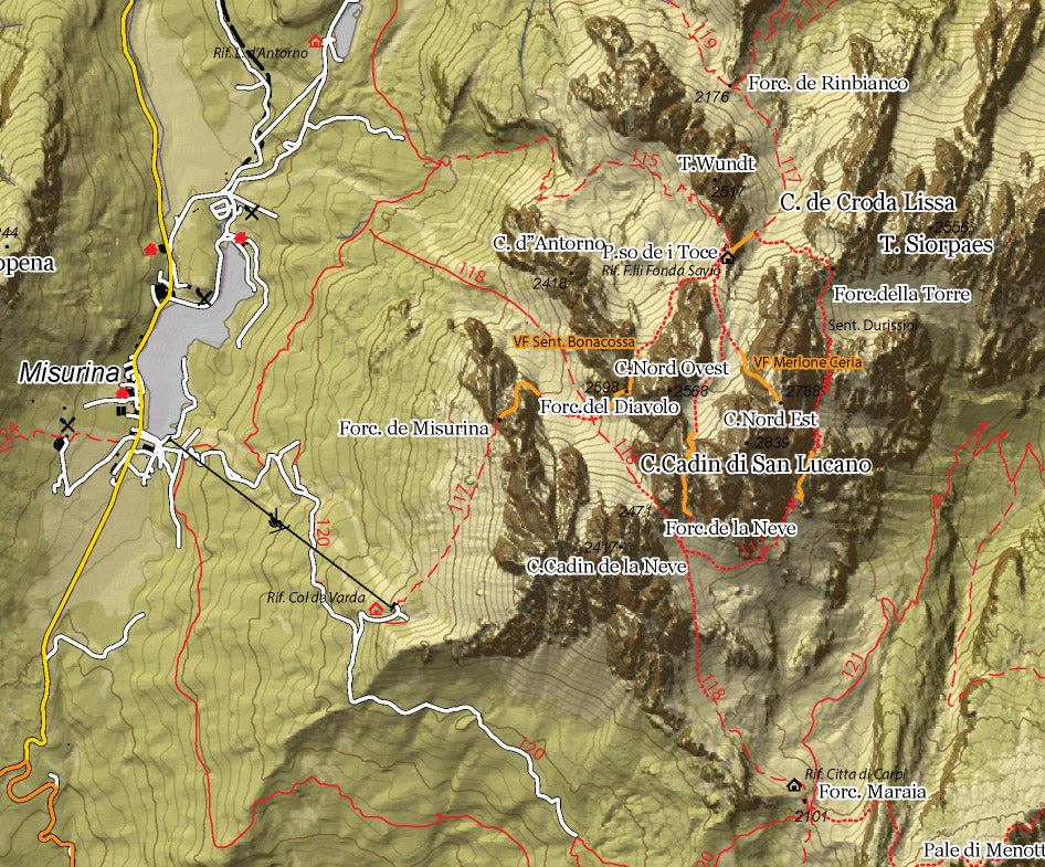 Tre Cime, Drei Zinnen, Cadini di Misurina Map by Adventuremapping Ltd ...