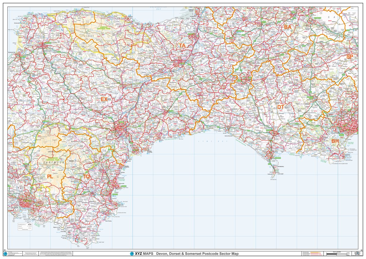 XYZ Postcode Sector Map - (S2) - Devon, Dorset & Somerset by XYZ Maps ...