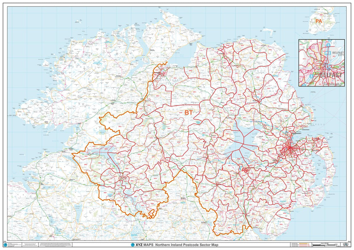 XYZ Postcode Sector Map - (S14) - Northern Ireland by XYZ Maps | Avenza ...