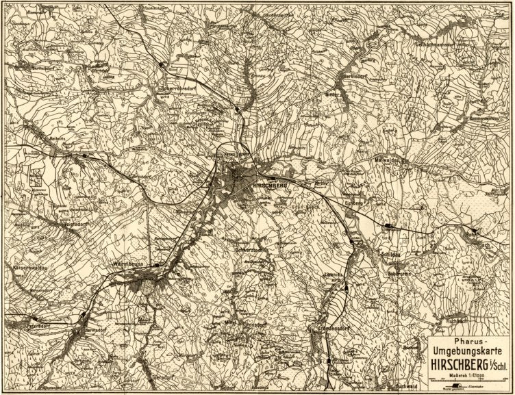 Hirschberg im Schlesien (Jelenia Góra) environs Map, 1912 by Waldin ...