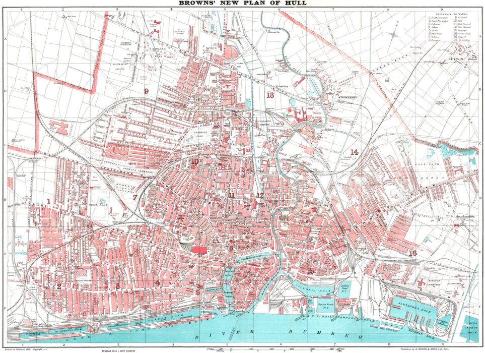 Hull (Kingston upon), city Map (Brown's New Plan of Hull), 1923 by ...