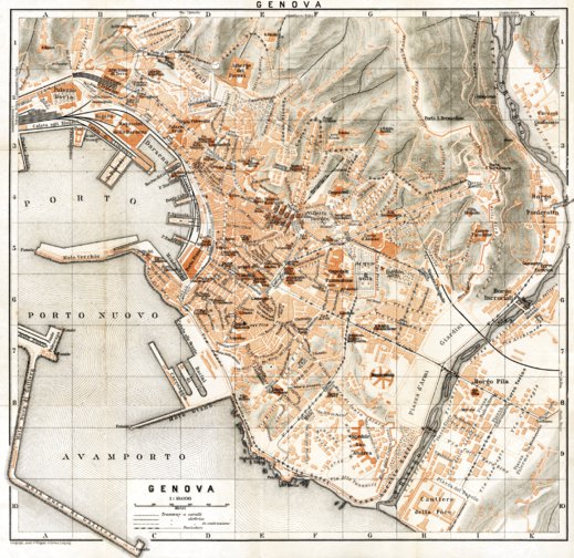 Genoa (Genova) city Map, 1898 by Waldin | Avenza Maps