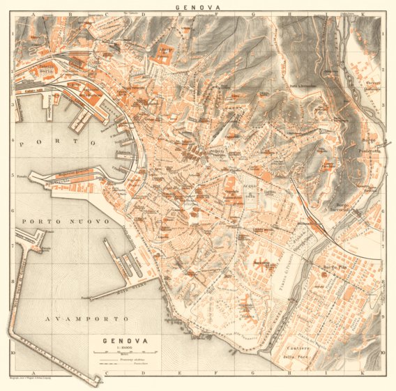 Genoa (Genova) city Map, 1913 (1:100,000 scale) by Waldin | Avenza Maps