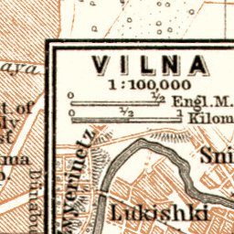 Wilno (Вильно, Vilnius) environs Map, 1914 by Waldin | Avenza Maps
