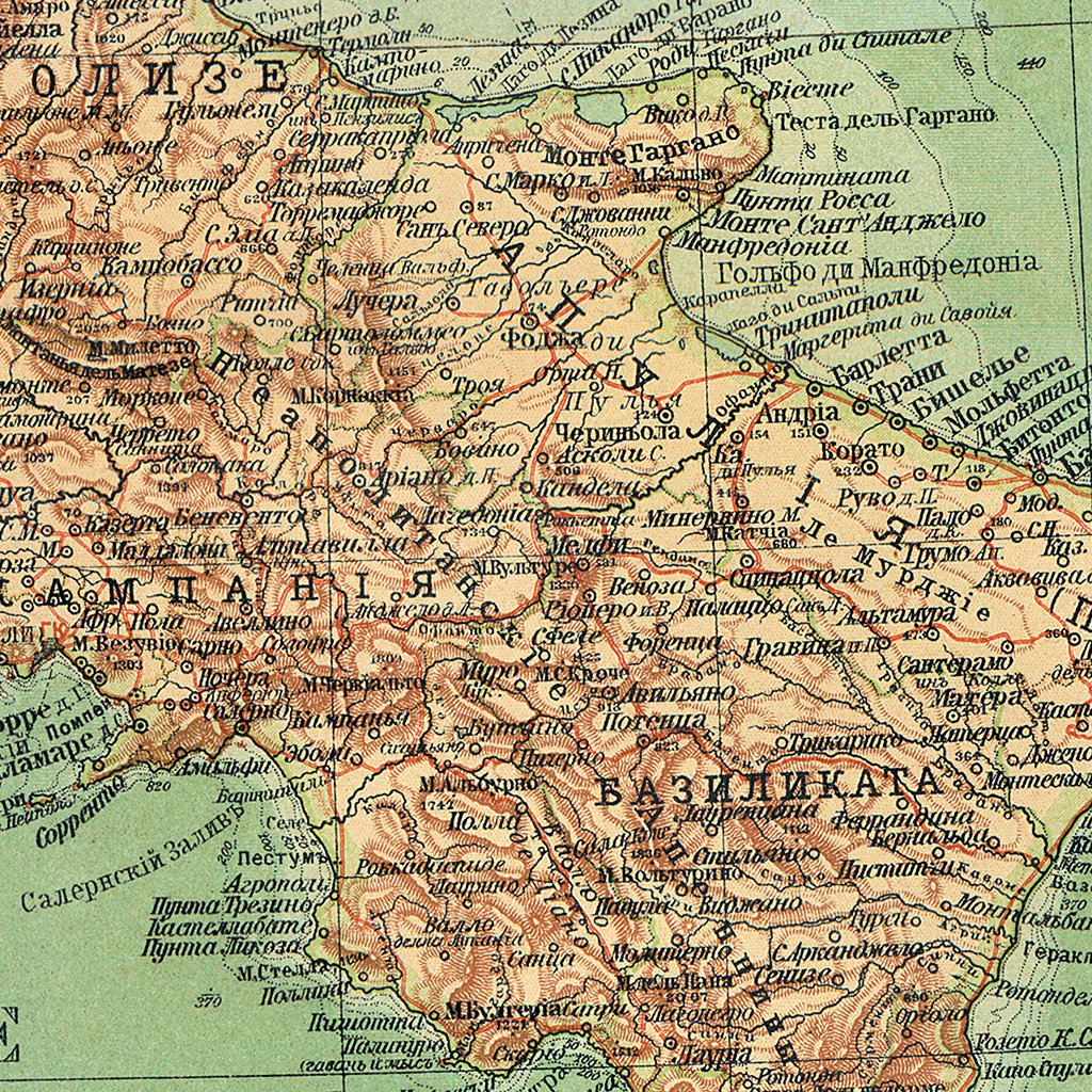 Italy Map (in Russian), 1910 by Waldin | Avenza Maps