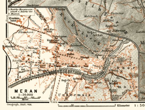 Meran (Merano) town plan, 1913 Map by Waldin | Avenza Maps