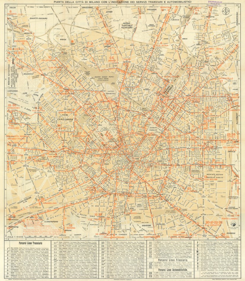 Milan (Milano) city Map, 1937 by Waldin | Avenza Maps