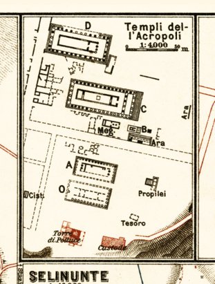 Selinunte Acropolis, Temple area plan, 1929 Map by Waldin | Avenza Maps