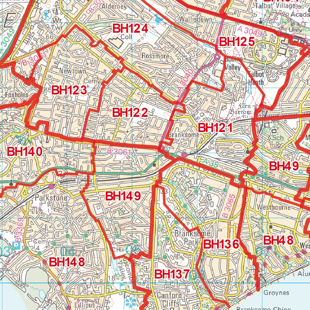 XYZ Postcode Sector Map - (G21) - Bournemouth BH by XYZ Maps | Avenza Maps