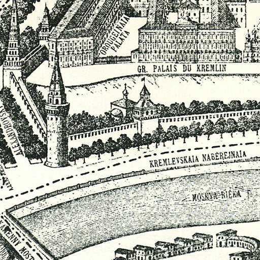 Moscow (Москва, Moskva) pictorial Map (in French), 1897 by Waldin ...