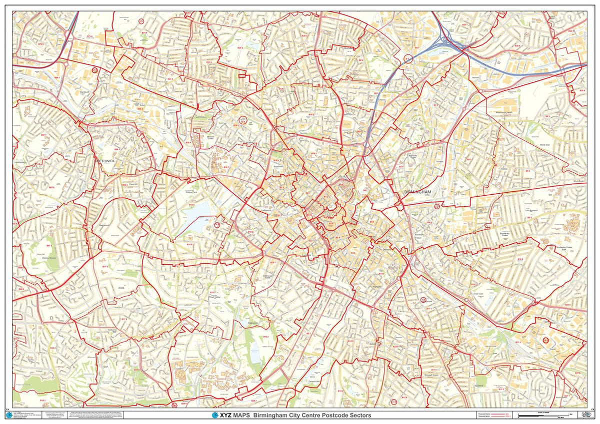 XYZ Postcode Sector Map (C4) Birmingham by XYZ Maps | Avenza Maps