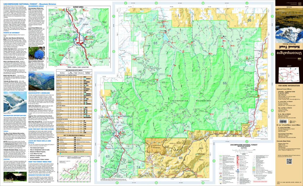 Uncompahgre National Forest Visitor Map - Mountain Division (East Half ...