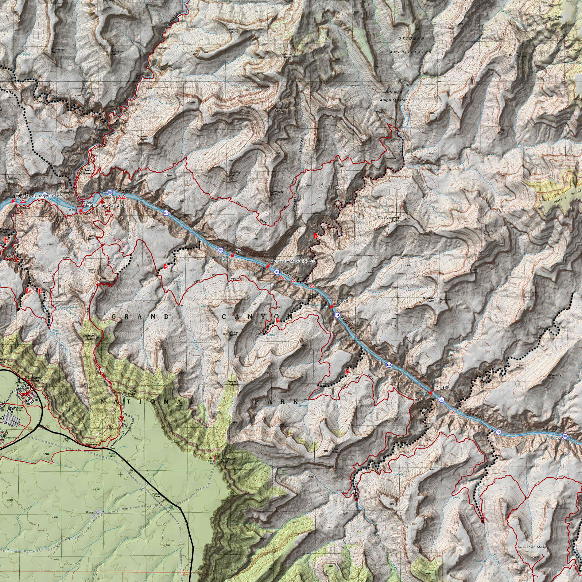 Grand Canyon River Rafting Maps Showing Rapids, Camps, Mile Markers ...