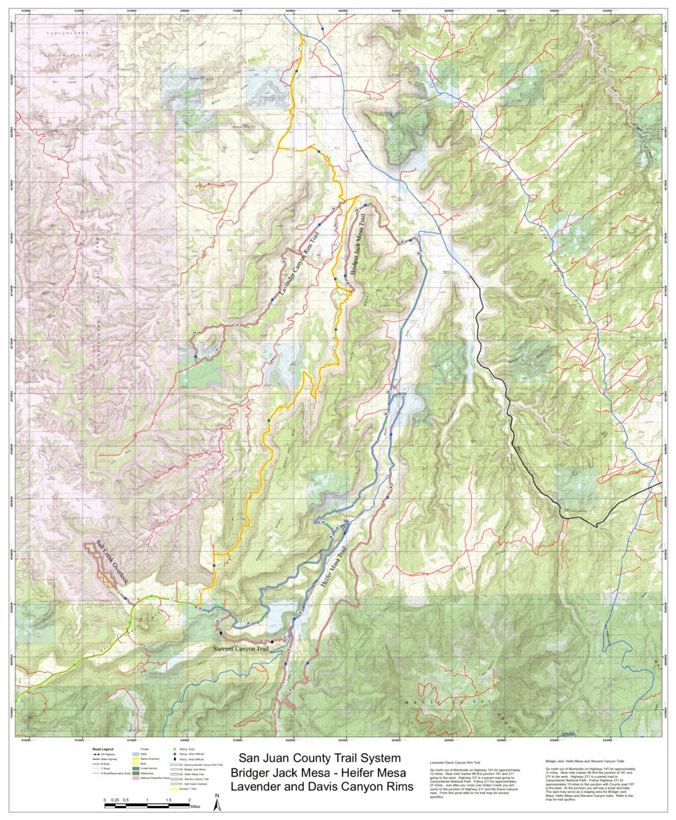 Bridger Jack Mesa, Heifer Mesa and Lavender and Davis Canyon Rims Map ...
