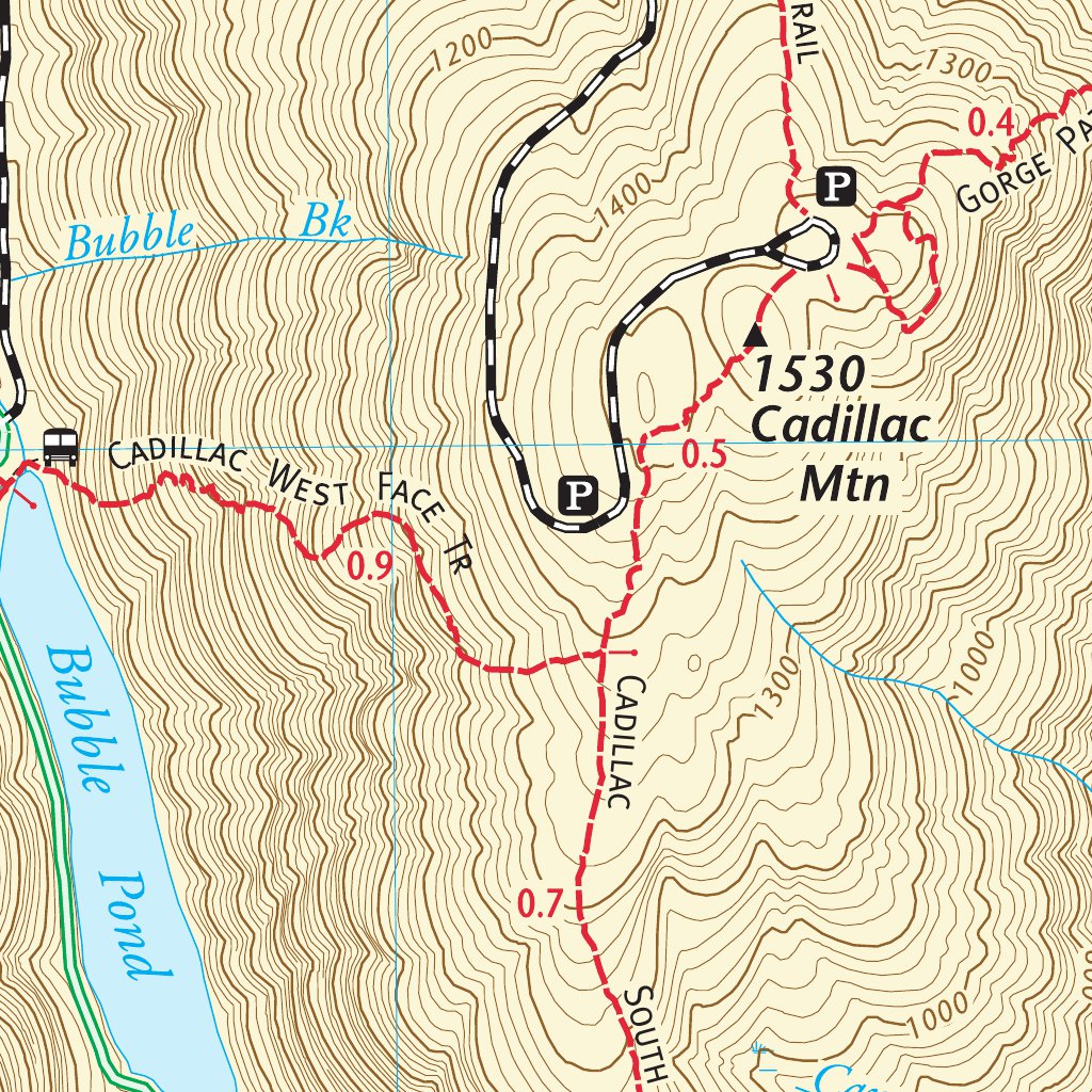 Acadia National Park - Trail Map – Close-Up Map of popular East Side ...