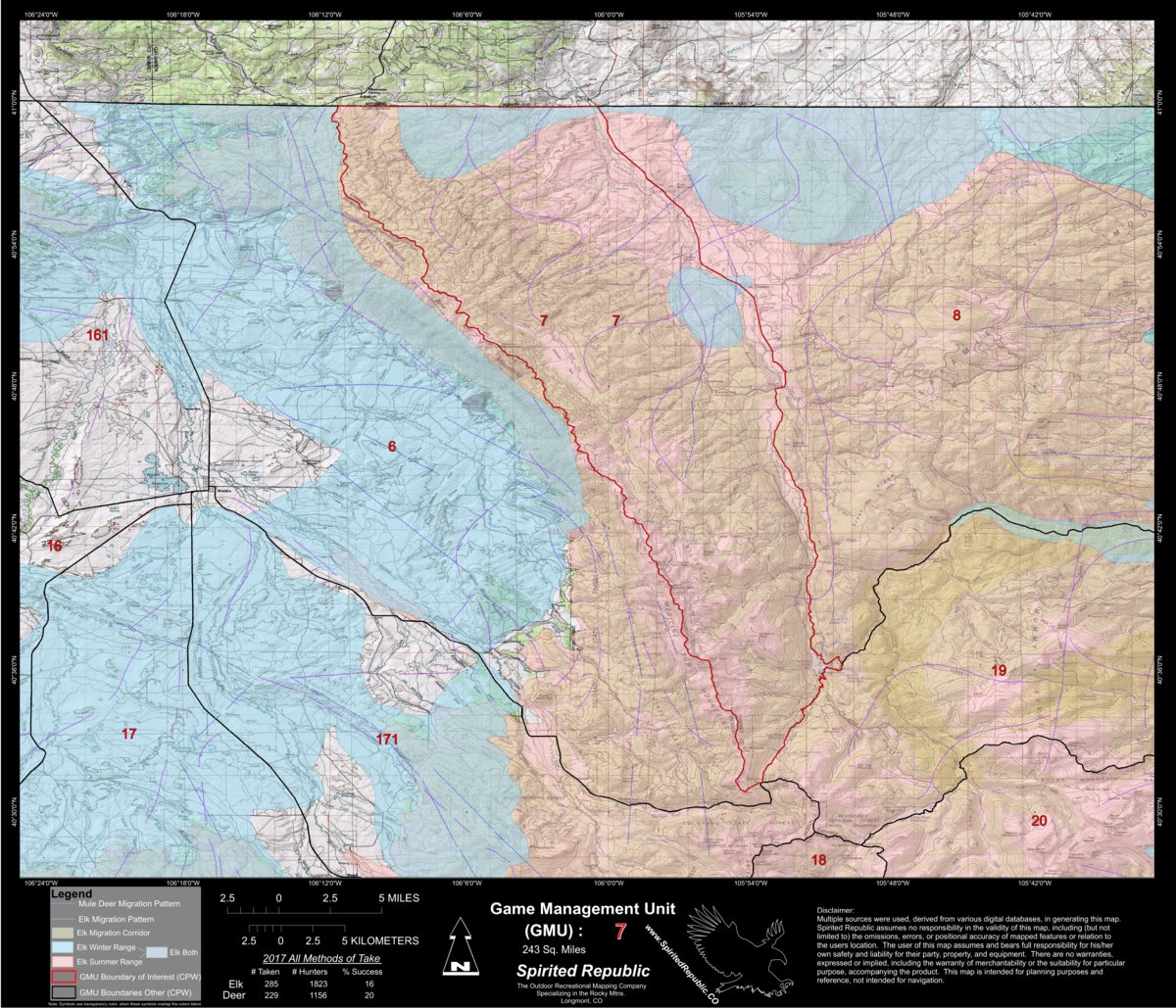 2018 GMU 7 Colorado Big Game (Elk/Mule Deer) Hunting Map (Habitat and ...