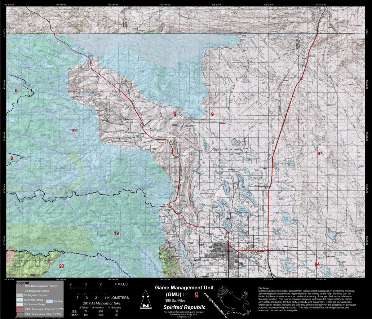 2018 GMU 9 Colorado Big Game (Elk/Mule Deer) Hunting Map (Habitat and ...
