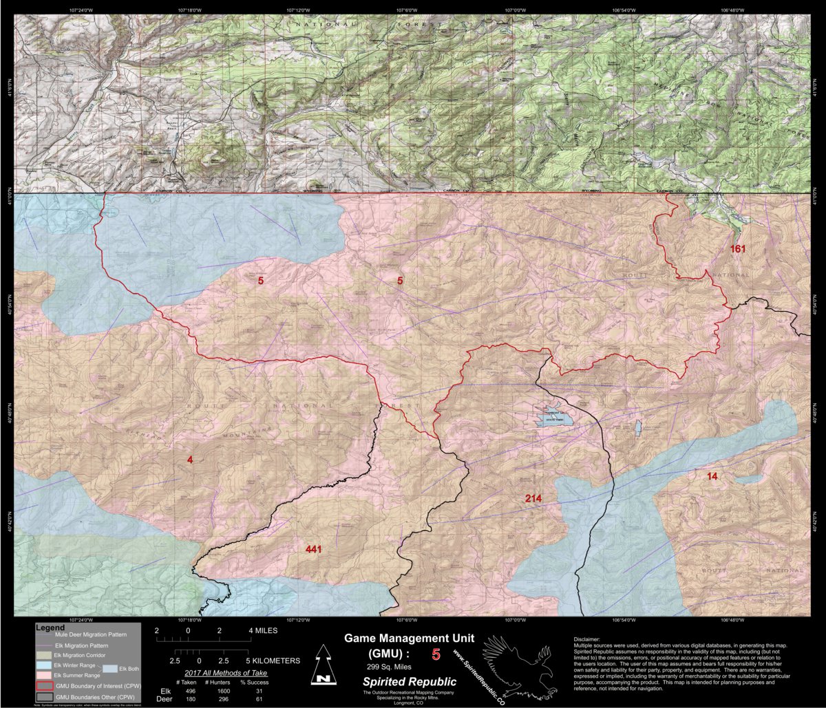 2018 GMU 5 Colorado Big Game (Elk/Mule Deer) Hunting Map (Habitat and ...
