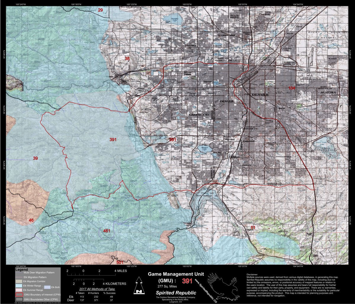 2018 GMU 391 Colorado Big Game (Elk/Mule Deer) Hunting Map (Habitat and ...