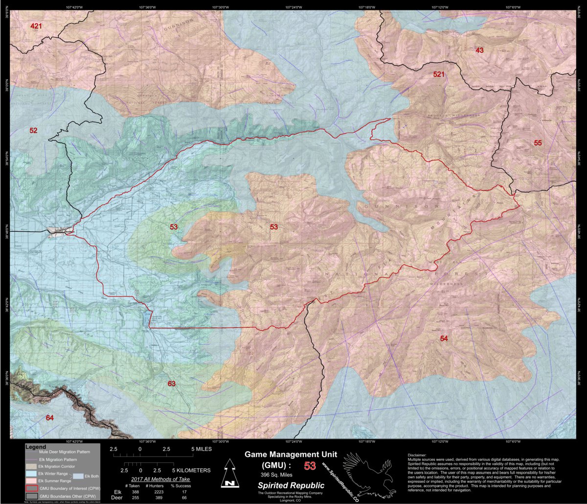 2018 GMU 53 Colorado Big Game (Elk/Mule Deer) Hunting Map (Habitat and ...