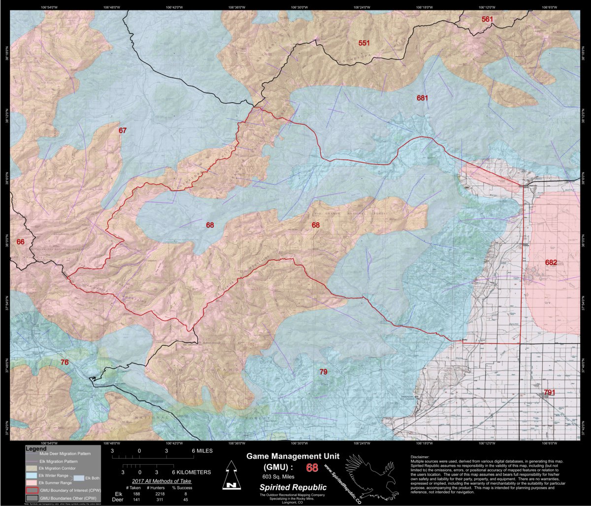 2018 GMU 68 Colorado Big Game (Elk/Mule Deer) Hunting Map (Habitat and ...