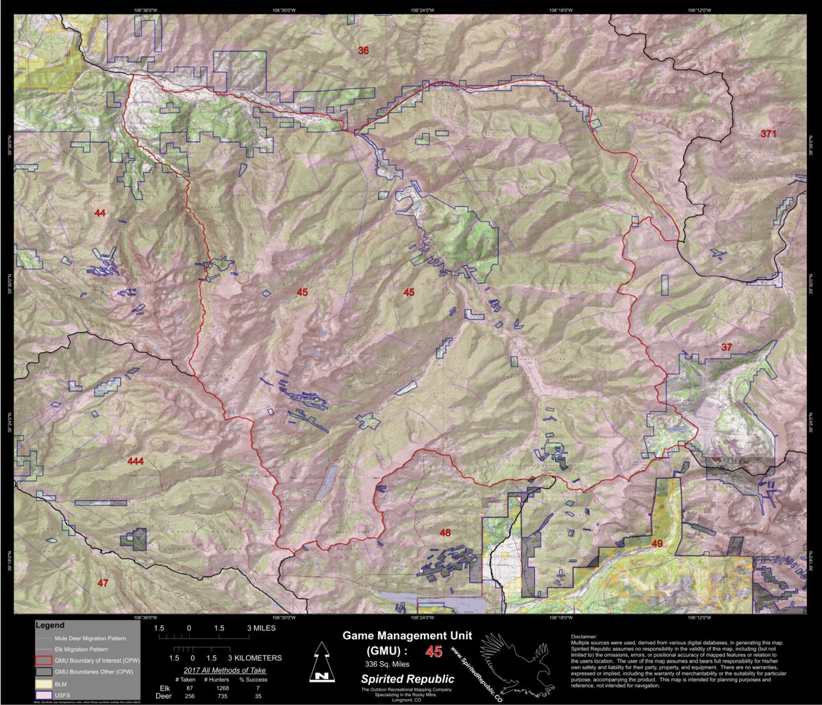 2018 GMU 45 Colorado Big Game (Elk/Mule Deer) Hunting Map (Public ...