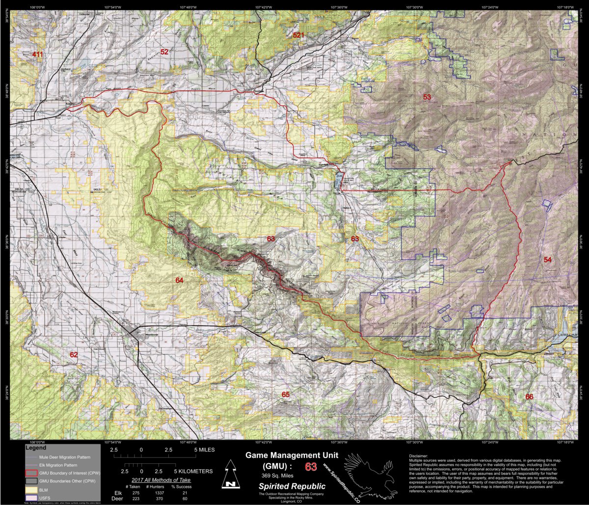 2018 GMU 63 Colorado Big Game (Elk/Mule Deer) Hunting Map (Public ...