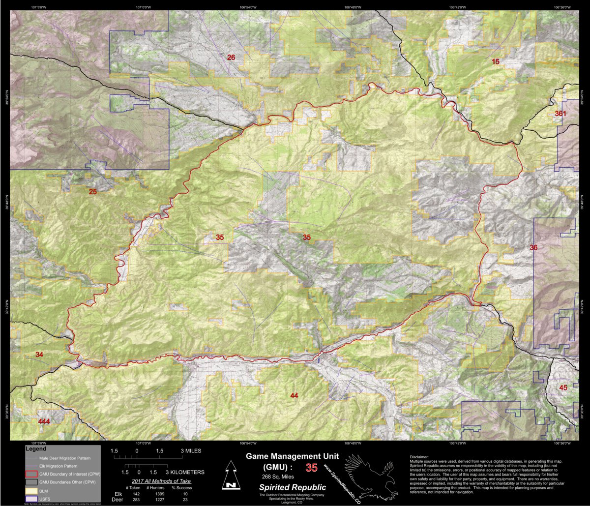 2018 GMU 35 Colorado Big Game (Elk/Mule Deer) Hunting Map (Public ...