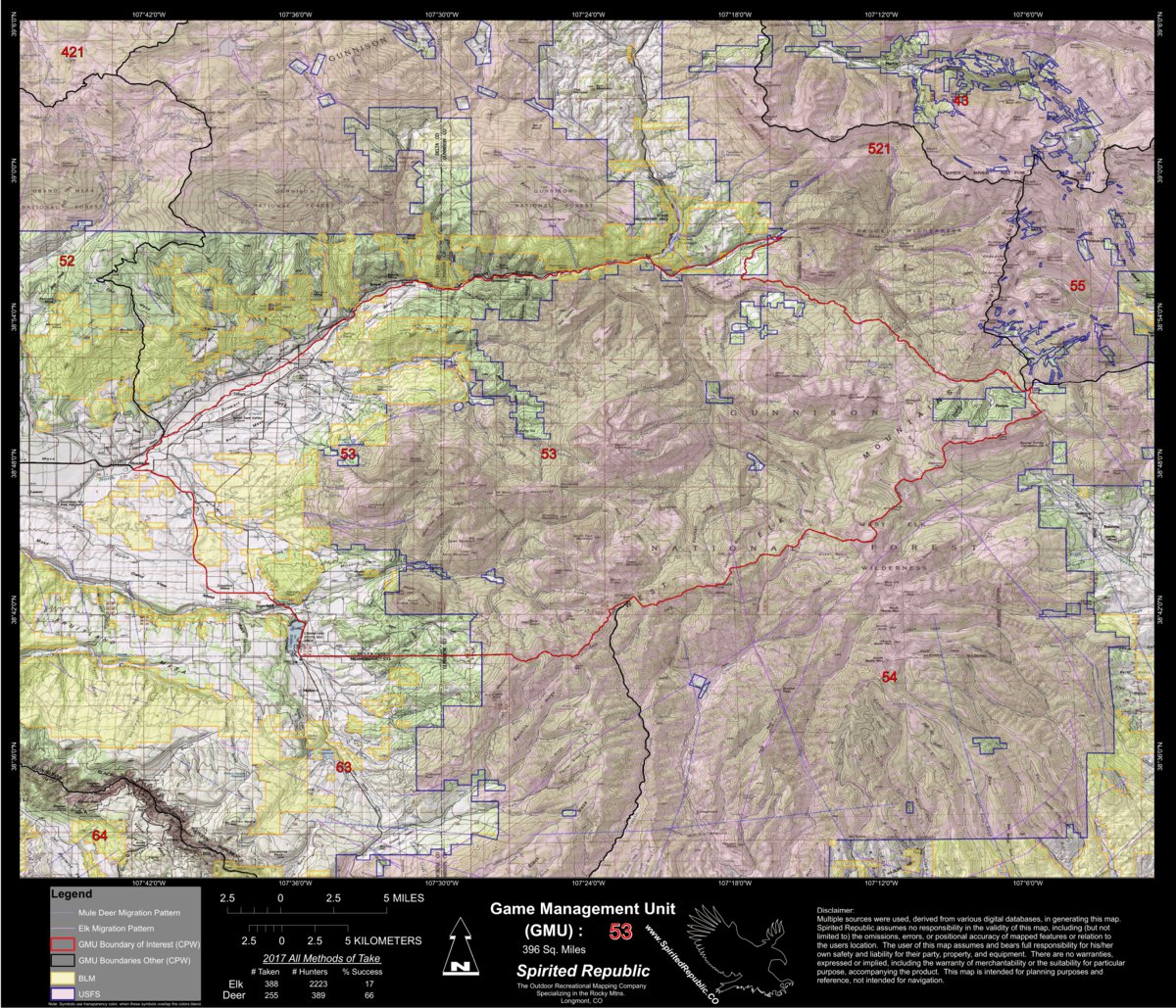 2018 GMU 53 Colorado Big Game (Elk/Mule Deer) Hunting Map (Public ...