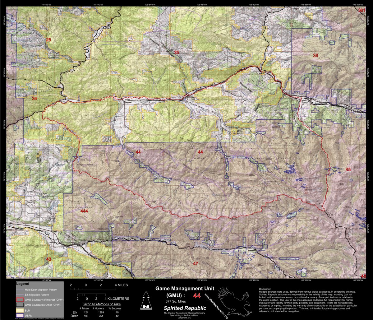 2018 GMU 44 Colorado Big Game (Elk/Mule Deer) Hunting Map (Public ...