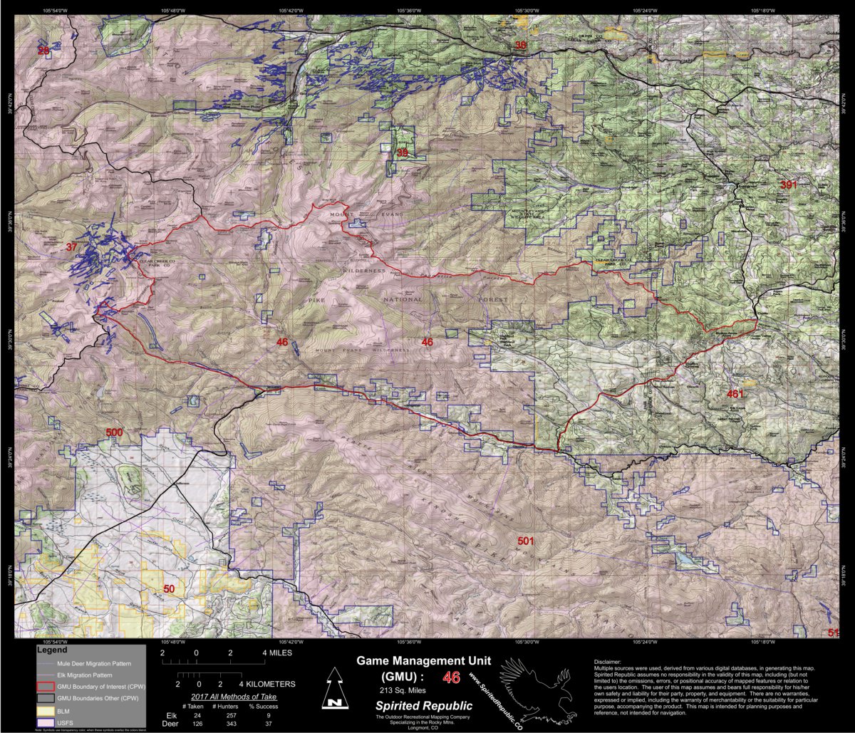 2018 GMU 46 Colorado Big Game (Elk/Mule Deer) Hunting Map (Public ...
