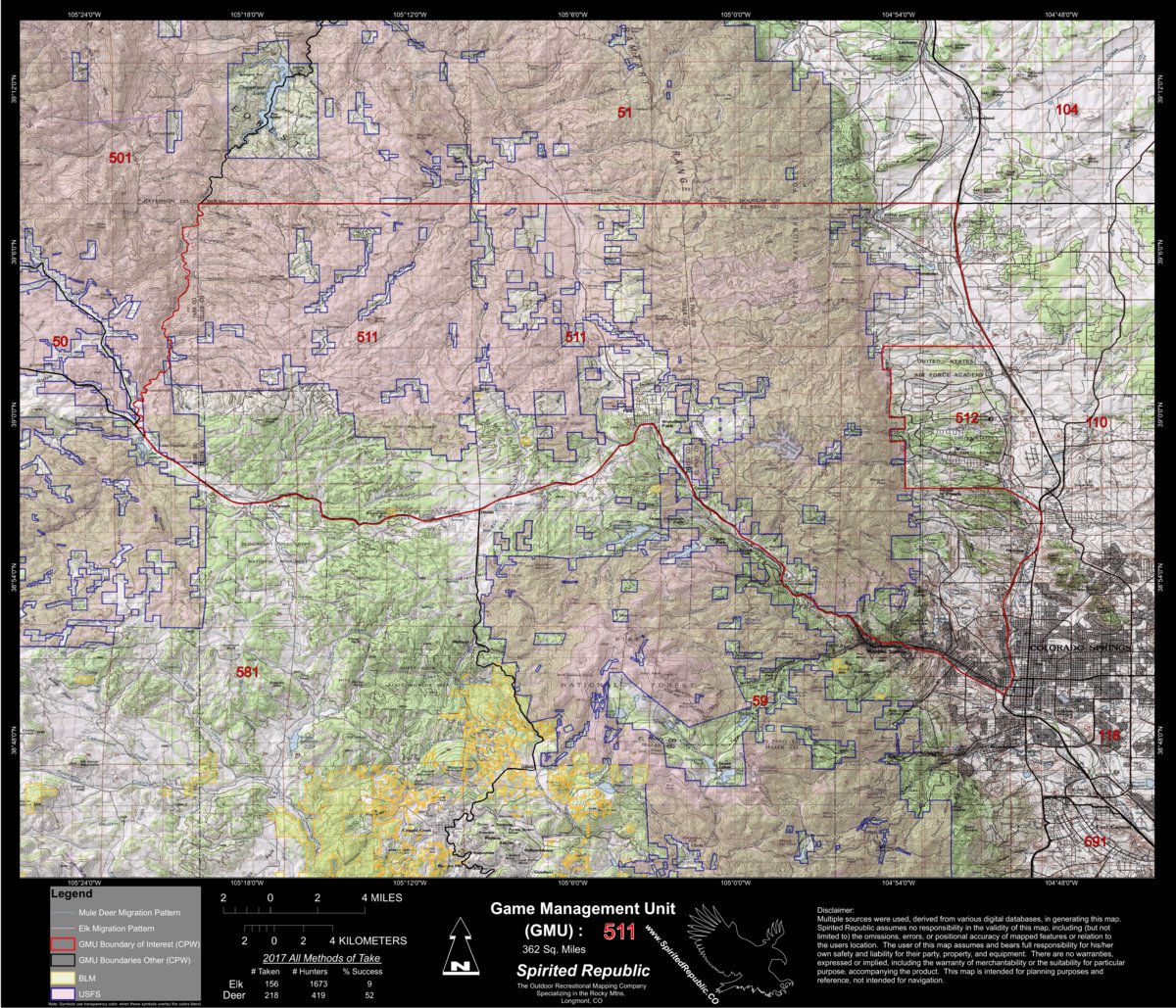 2018 GMU 511 Colorado Big Game (Elk/Mule Deer) Hunting Map (Public ...