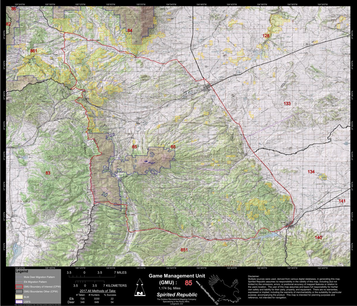 2018 GMU 85 Colorado Big Game (Elk/Mule Deer) Hunting Map (Public ...