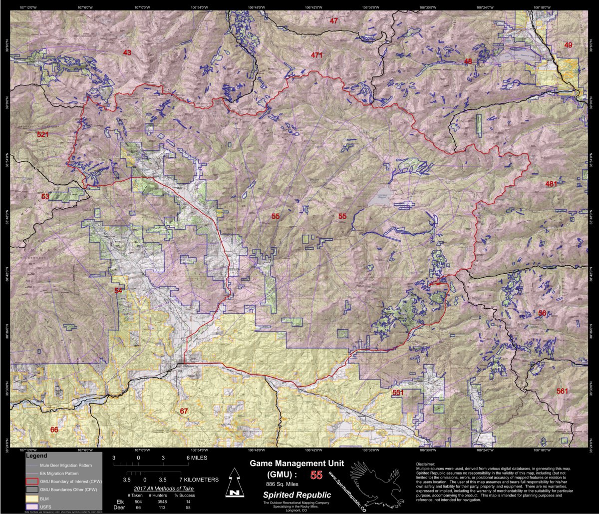 2018 GMU 55 Colorado Big Game (Elk/Mule Deer) Hunting Map (Public ...