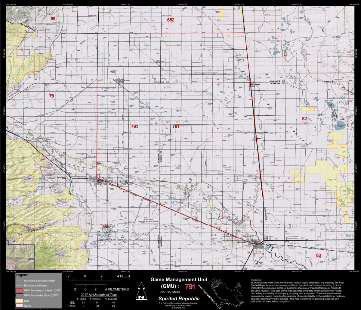 2018 GMU 791 Colorado Big Game (Elk/Mule Deer) Hunting Map (Public ...