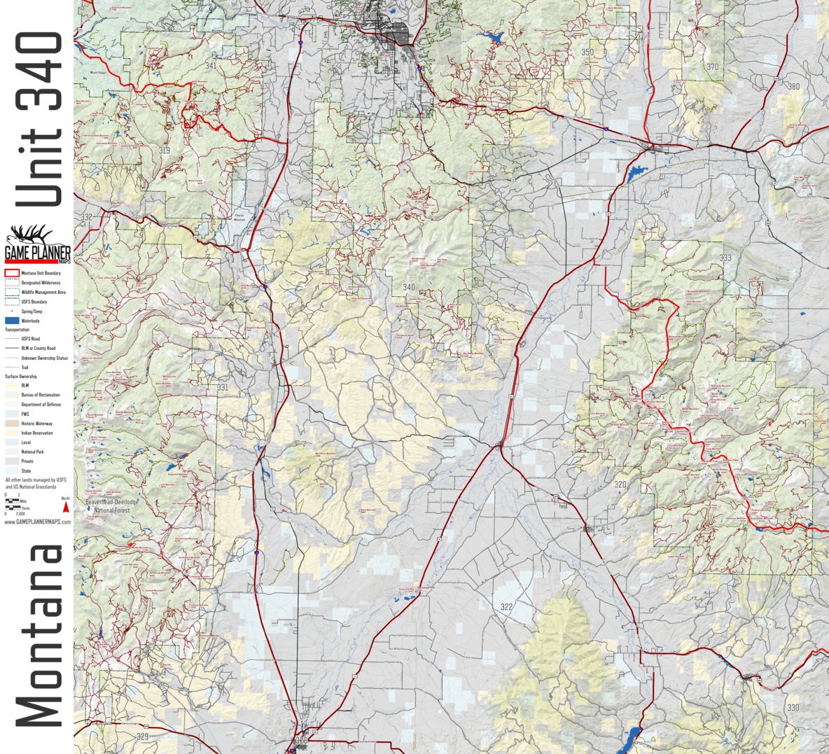 Montana Hunting Unit 340 Map by Game Planner Maps | Avenza Maps