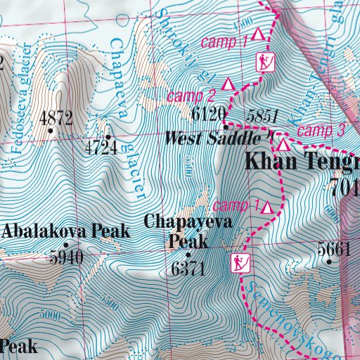Inylchek Glacier, Khan Tengri 1:110 000 Map by terraQuest | Avenza Maps