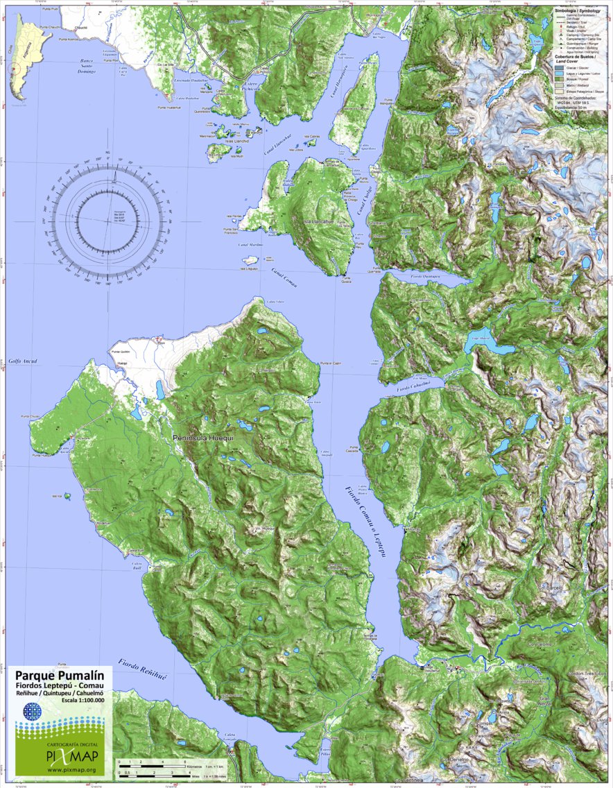 Parque Pumalín - Fiordo Leptepu/Comau - 1/100.000 Map by Pixmap ...