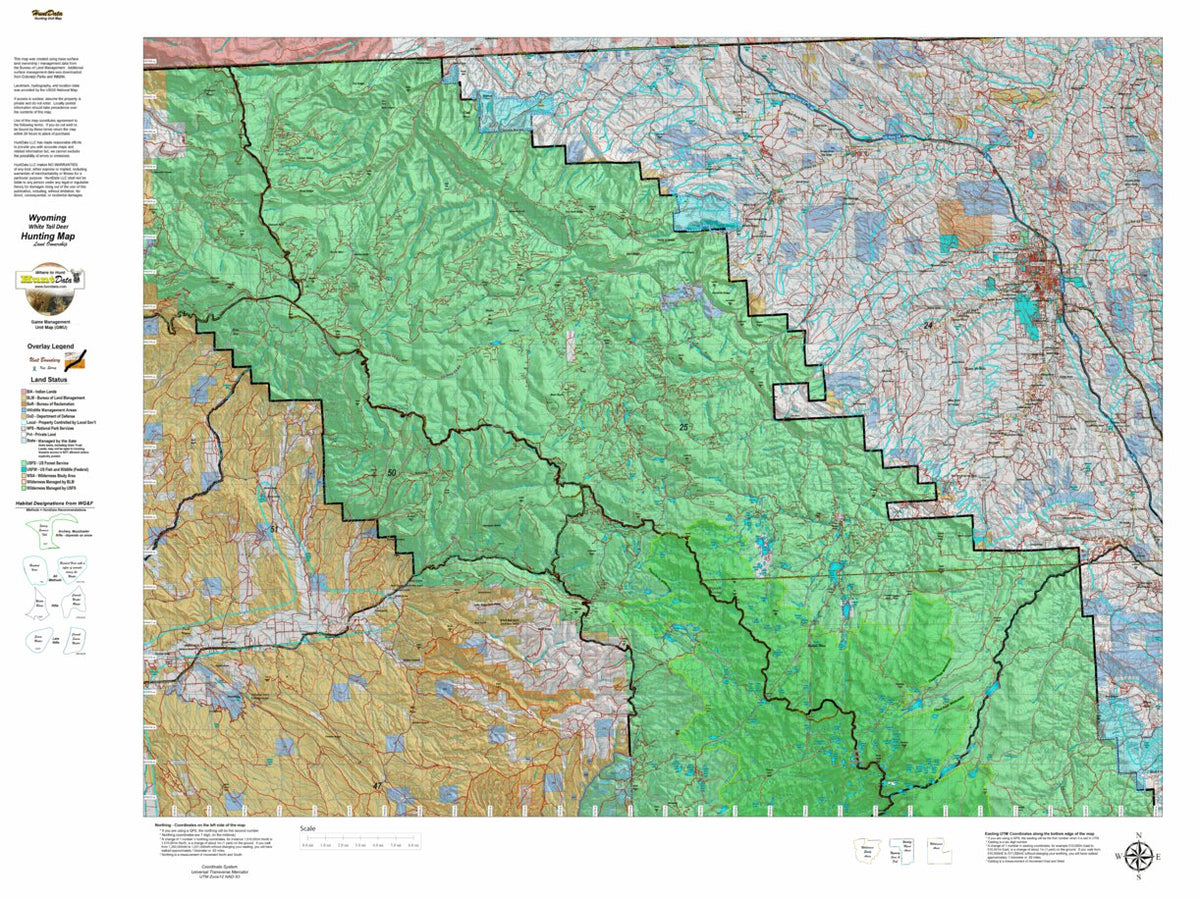 Wy White Tail Deer 25 Hybrid Hunting Map by Wyoming HuntData LLC ...